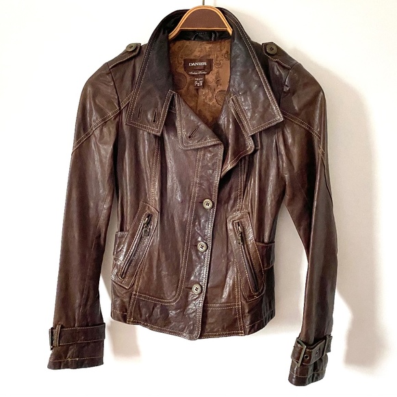 Danier | Jackets & Coats | Vintage Brown Italian Leather Biker Jacket ...